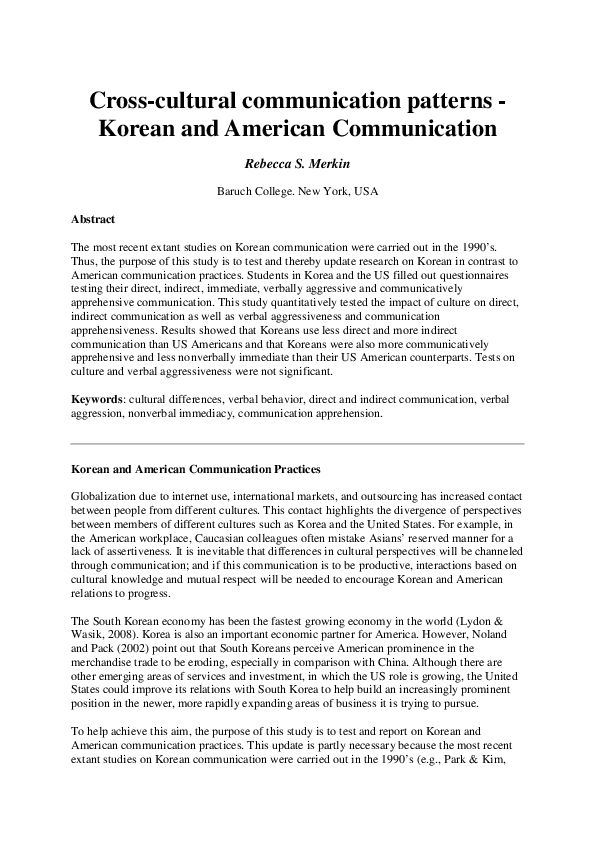 (PDF) Cross-cultural communication patterns-Korean and American ...