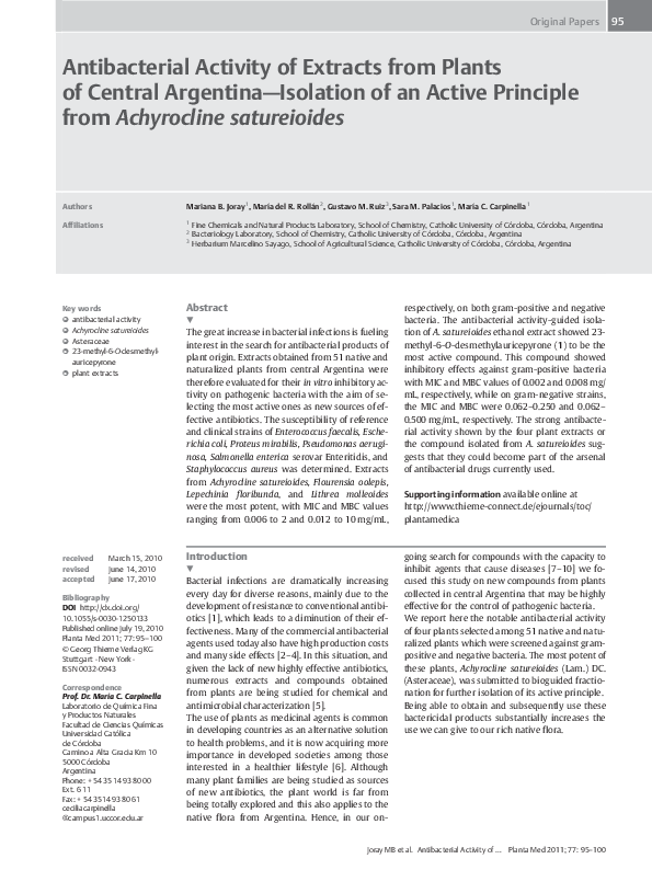 (PDF) Antibacterial Activity of Extracts from Plants of Central ...