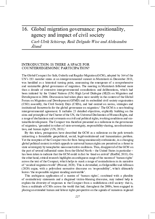 (PDF) Global migration governance: positionality, agency and impact of civil society