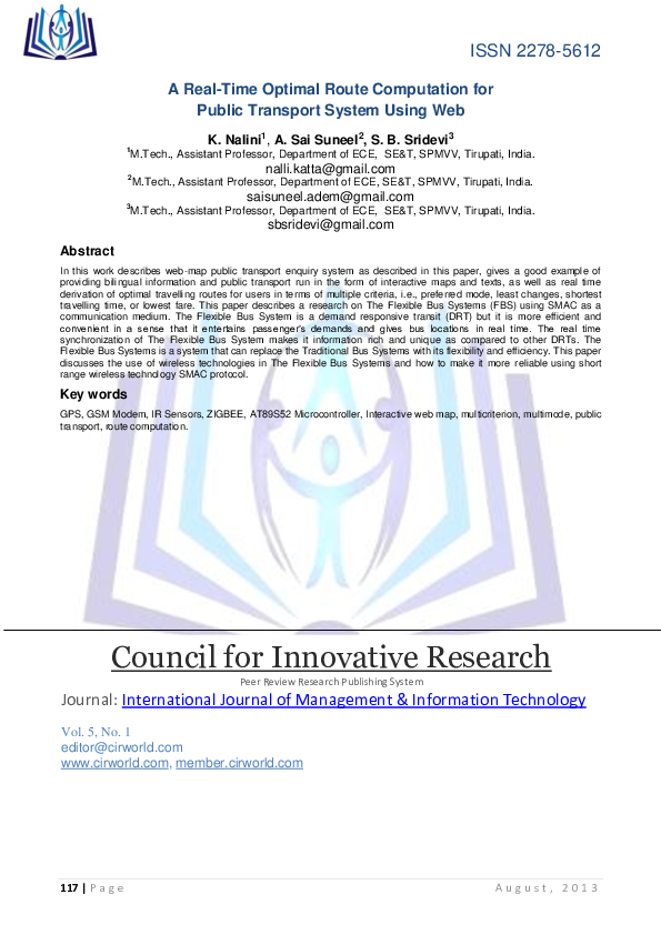 Pdf A Real Time Optimal Route Computation For Public Transport System Using Web