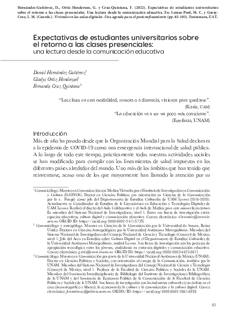 (PDF) Expectativas de estudiantes universitarios sobre el retorno a las ...