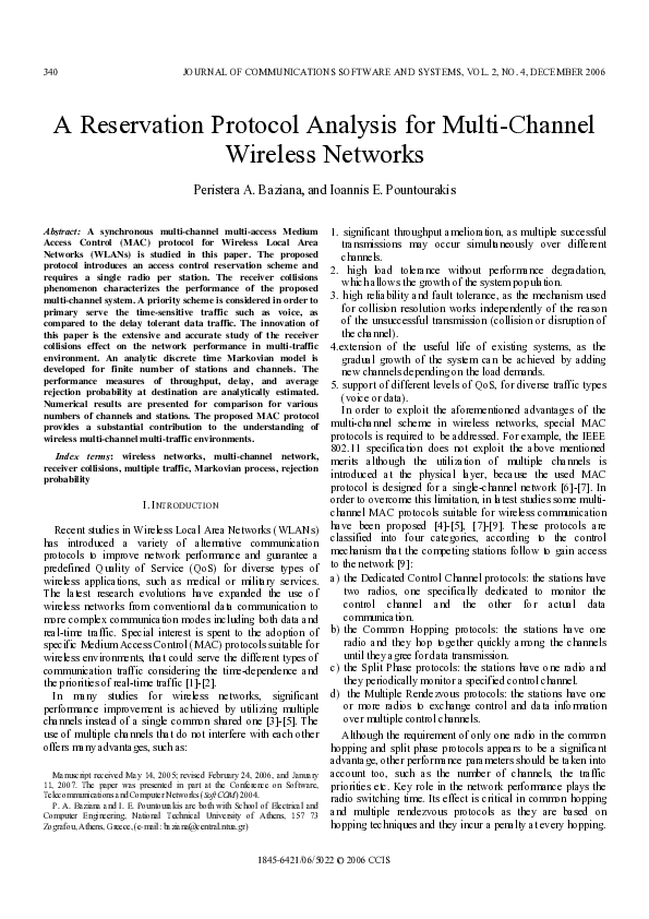 (PDF) A Reservation Protocol Analysis for Multi-Channel Wireless Networks
