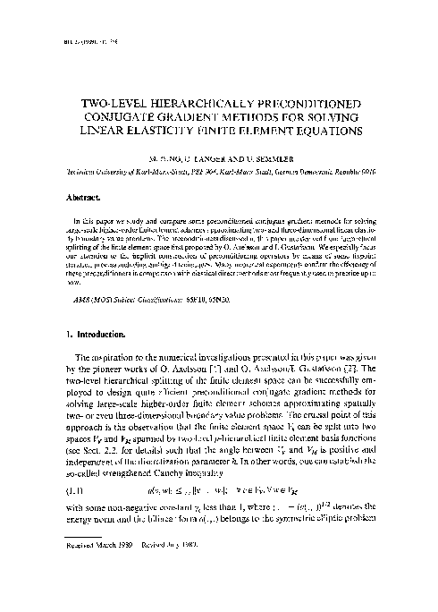 Pdf Two Level Hierarchically Preconditioned Conjugate Gradient Methods For Solving Linear 