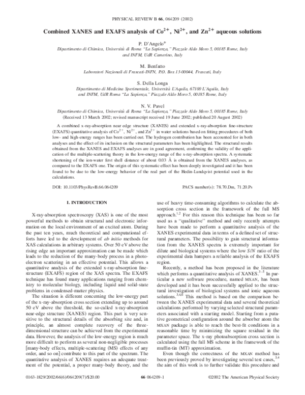 (PDF) Combined XANES and EXAFS analysis of Co2+, Ni2+, and Zn2+ aqueous ...