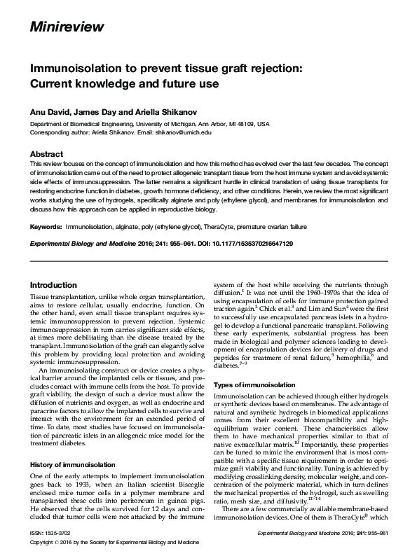 (PDF) Immunoisolation to prevent tissue graft rejection: Current ...