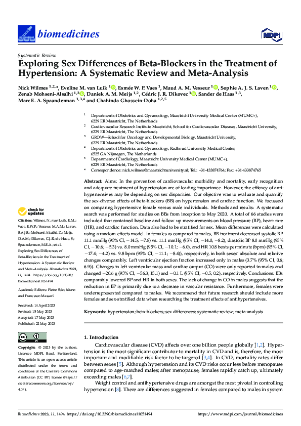 Pdf Exploring Sex Differences Of Beta Blockers In The Treatment Of