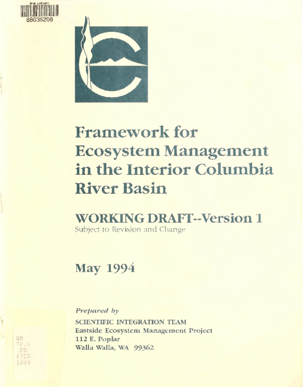 (PDF) Framework for ecosystem management in the Interior Columbia River ...
