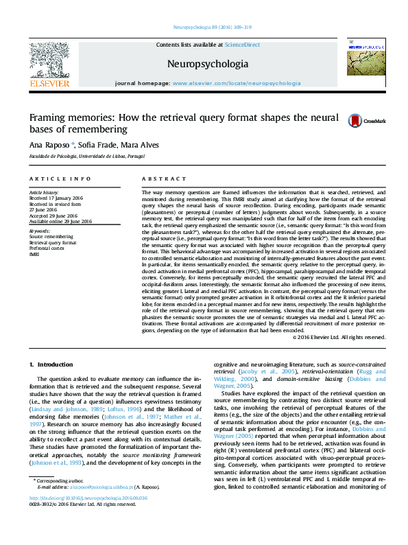 (PDF) Impact of Retrieval Query Format on Memory Neural Bases