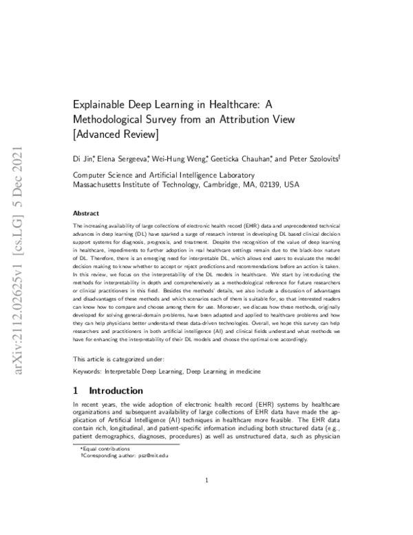 (PDF) Explainable deep learning in healthcare: A methodological survey from an attribution view