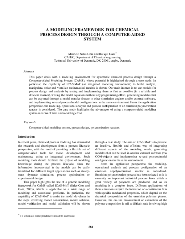 (PDF) A Modeling Framework for Chemical Process Design Through a Computer-Aided System