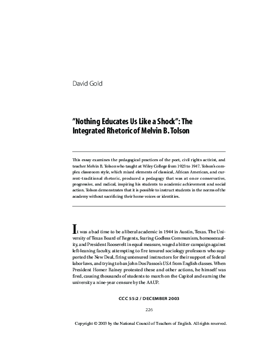 (PDF) "Nothing Educates Us Like a Shock'" The Integrated Rhetoric of ...