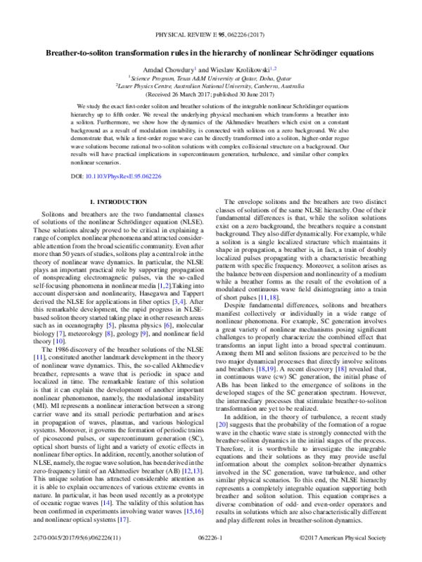 (PDF) Breather-to-soliton transformation rules in the hierarchy of nonlinear Schrödinger ...