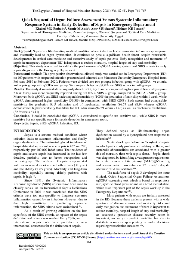 (PDF) Quick Sequential Organ Failure Assessment Versus Systemic ...