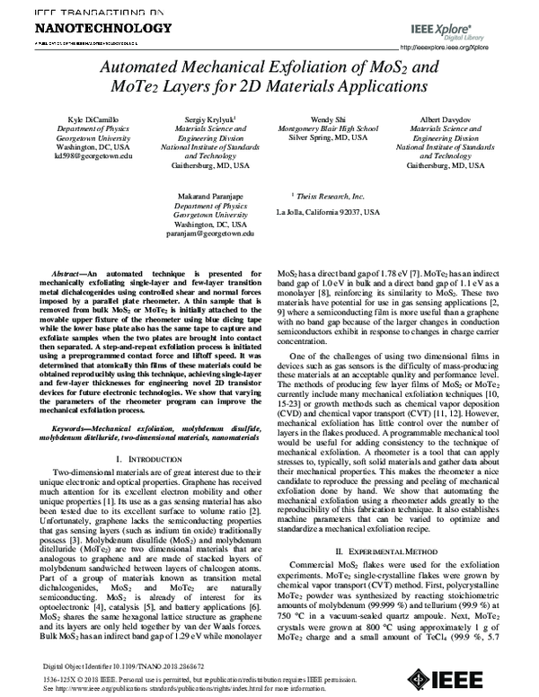 (PDF) Automated Mechanical Exfoliation of MoS2 and MoTe2 Layers for Two ...