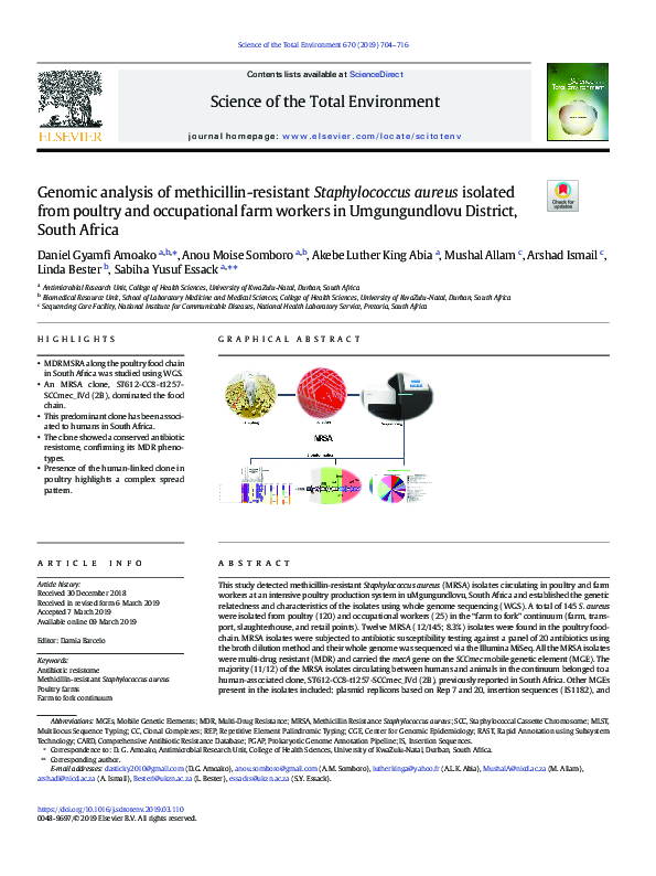 (PDF) Genomic analysis of methicillin-resistant Staphylococcus aureus isolated from poultry and ...