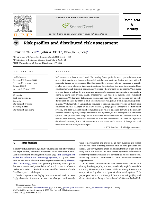 (PDF) Risk profiles and distributed risk assessment