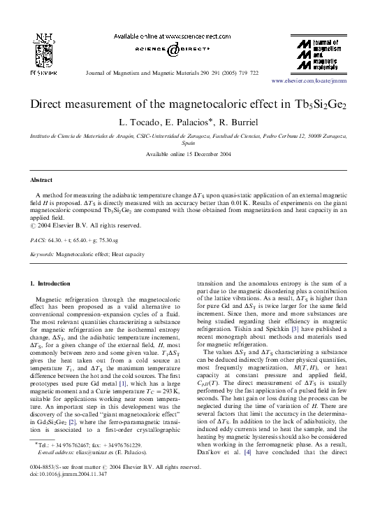 (PDF) Measuring Magnetocaloric Effect in Tb5Si2Ge2