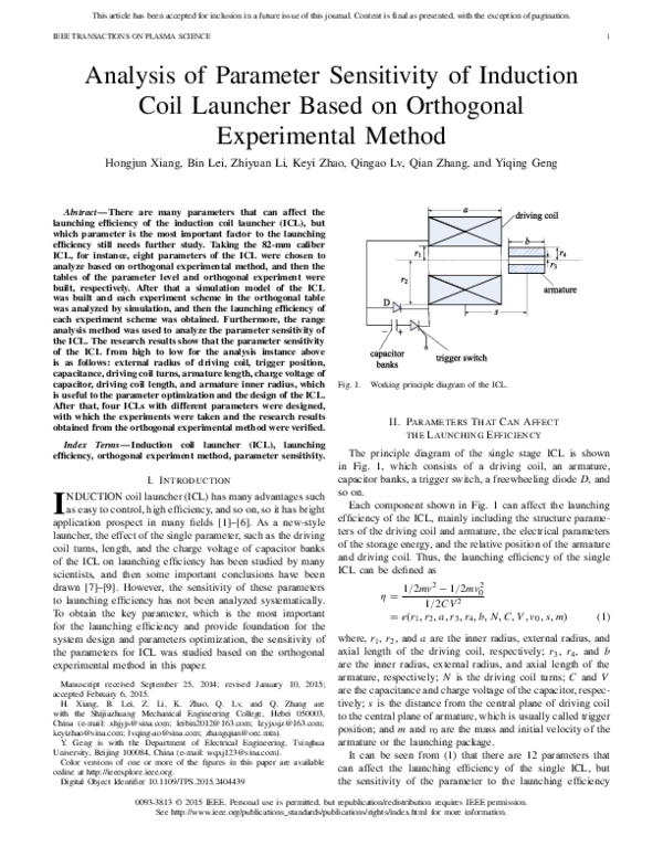 (PDF) Analysis of Parameter Sensitivity of Induction Coil Launcher Based on Orthogonal ...