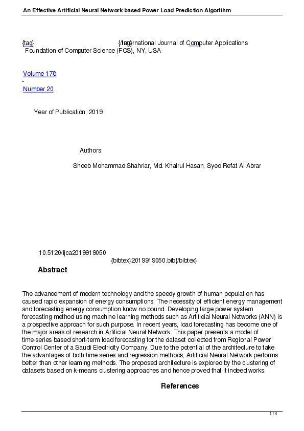 (PDF) An Effective Artificial Neural Network based Power Load Prediction Algorithm
