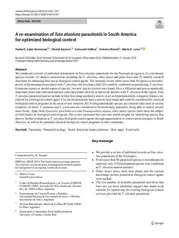 (PDF) A re-examination of Tuta absoluta parasitoids in South America ...