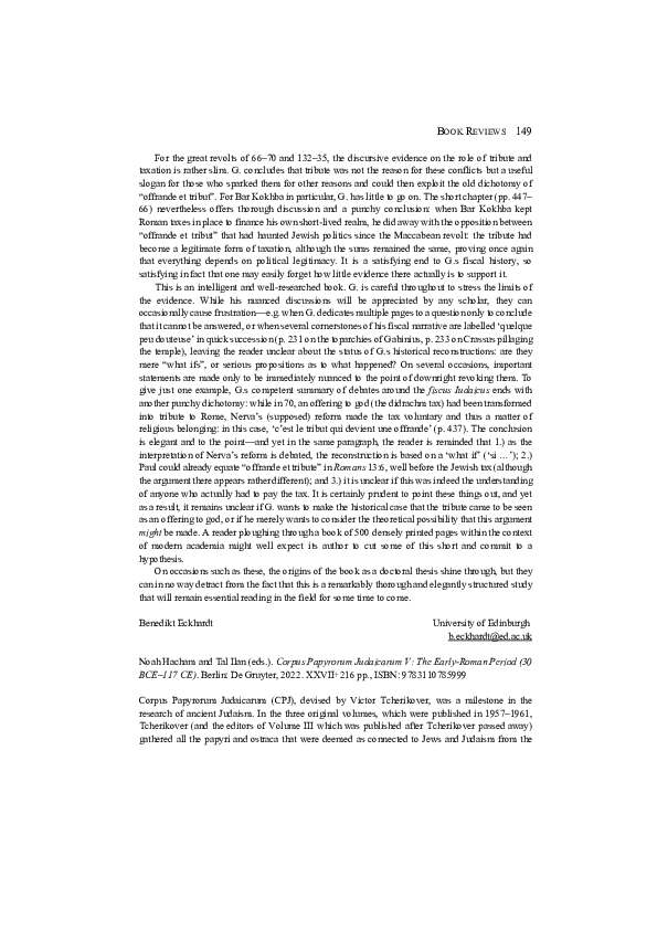 (PDF) Noah Hacham and Tal Ilan (eds.). Corpus Papyrorum Judaicarum V ...