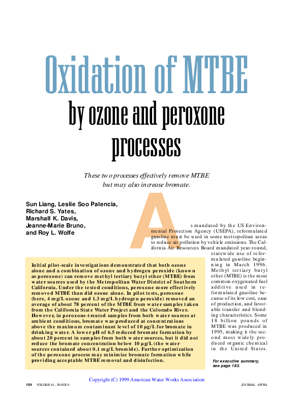 (PDF) Oxidation of MTBE by ozone and peroxone processes | Roy Wolfe ...