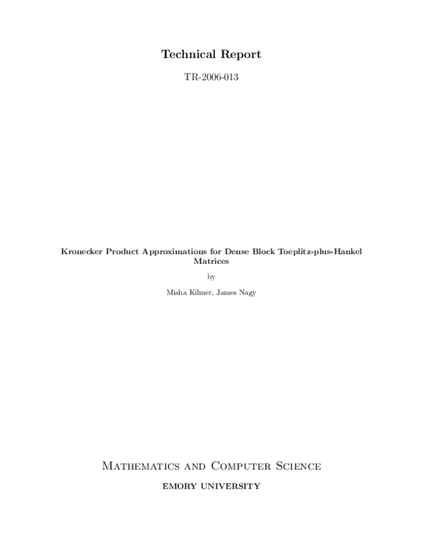 (PDF) Kronecker product approximations for dense block Toeplitz-plus ...