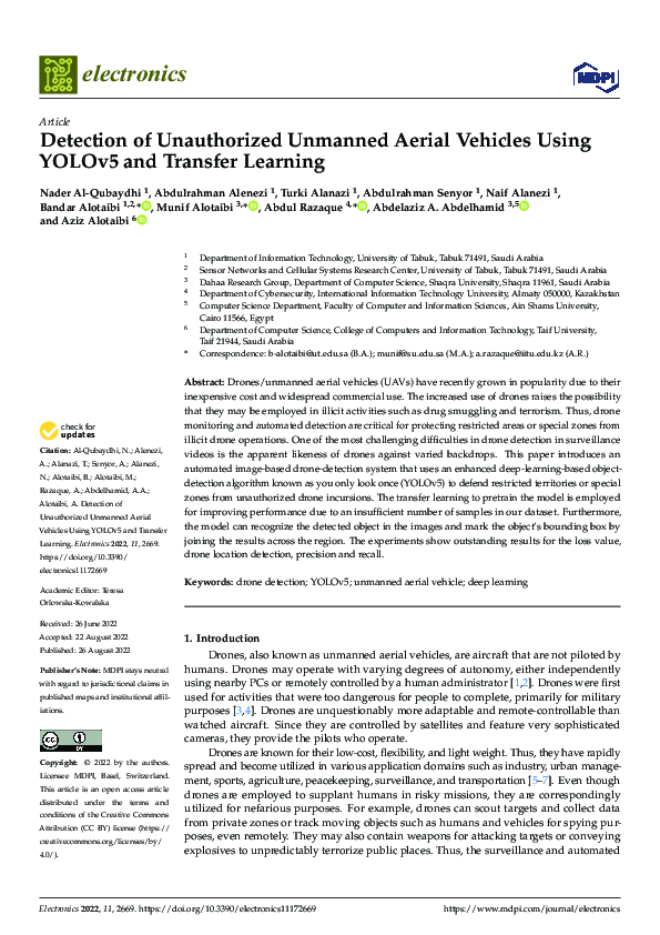 Pdf Detection Of Unauthorized Unmanned Aerial Vehicles Using Yolov5 And Transfer Learning