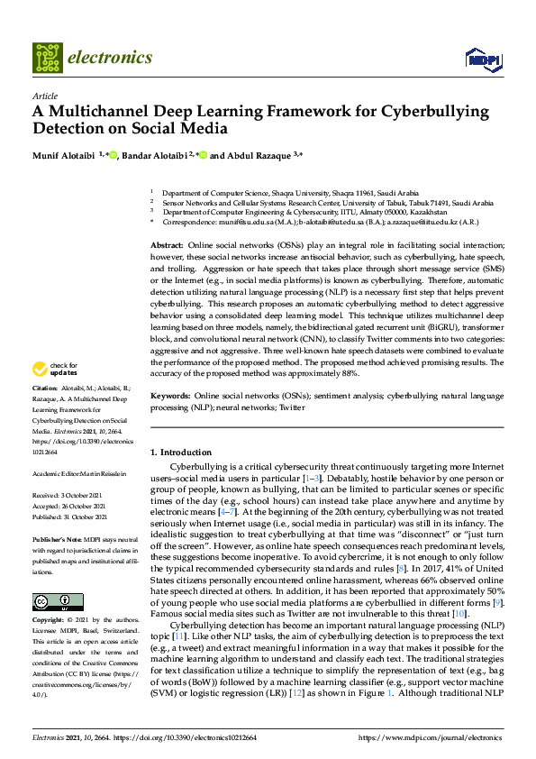 (PDF) A Multichannel Deep Learning Framework for Cyberbullying Detection on Social Media