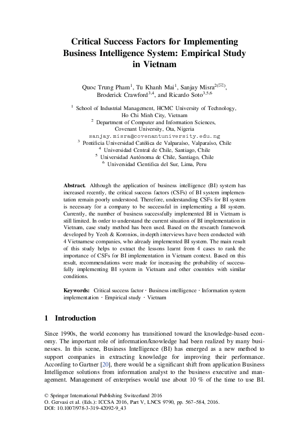 Pdf Critical Success Factors For Implementing Business Intelligence