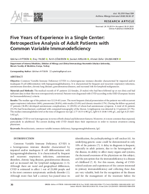 (PDF) Five Years of Experience in a Single Center: Retrospective ...