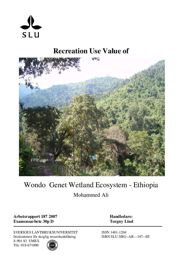 (PDF) Recreation use value of Wondo Genet wetland ecosystem - Ethiopia
