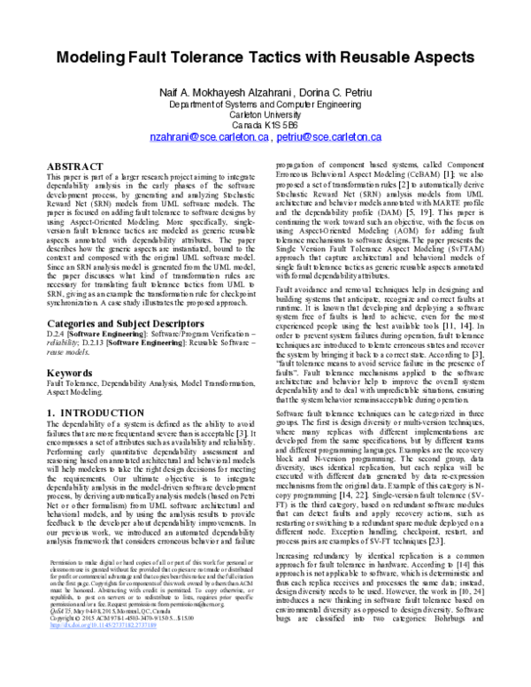 (PDF) Modeling Fault Tolerance Tactics with Reusable Aspects