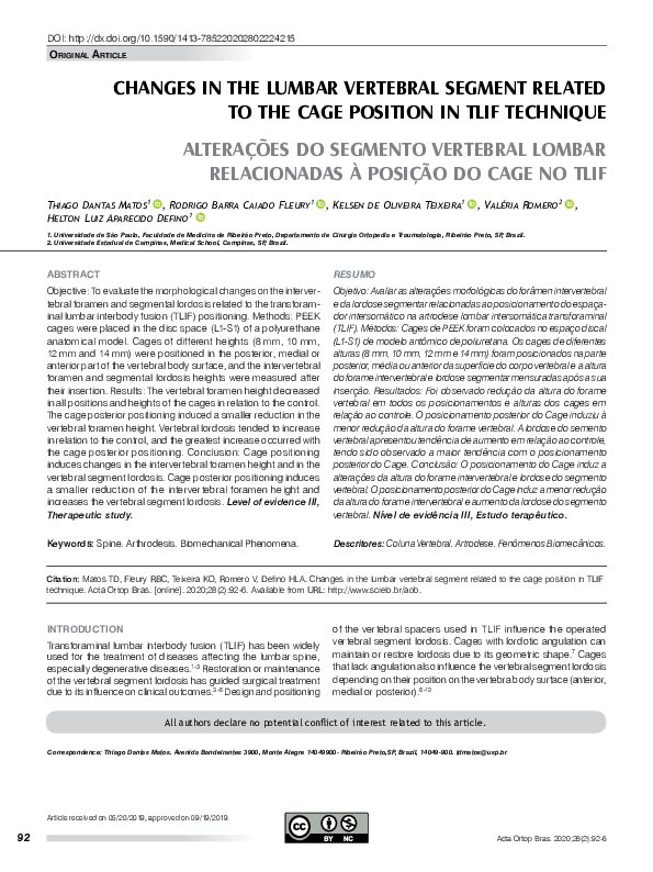 (PDF) Changes in the Lumbar Vertebral Segment Related to the Cage ...