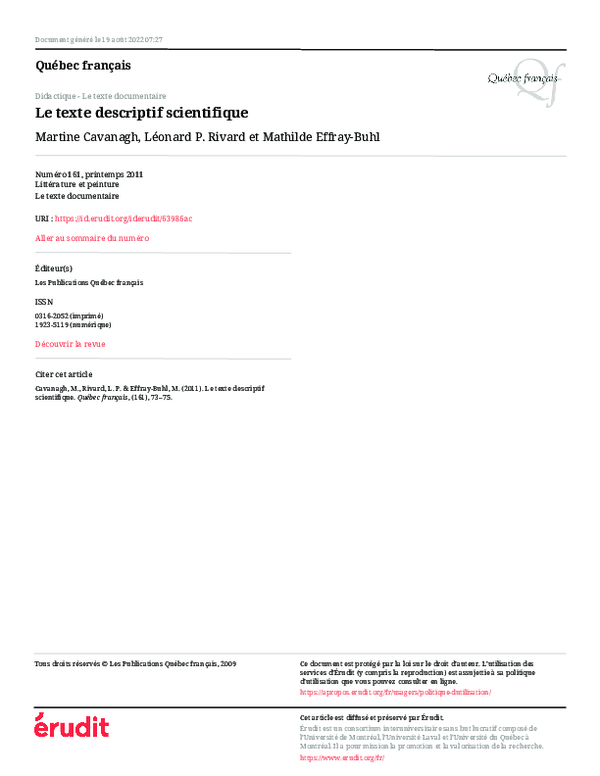 (PDF) Le texte descriptif scientifique