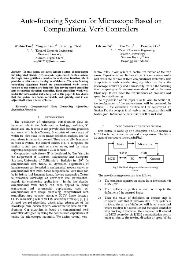 Pdf Auto Focusing System For Microscope Based On Computational Verb Controllers