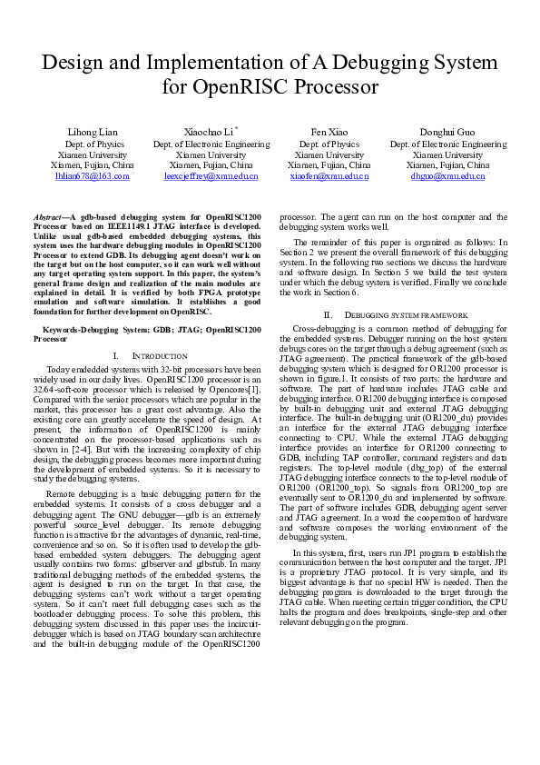 Pdf Design And Implementation Of A Debugging System For Openrisc Processor