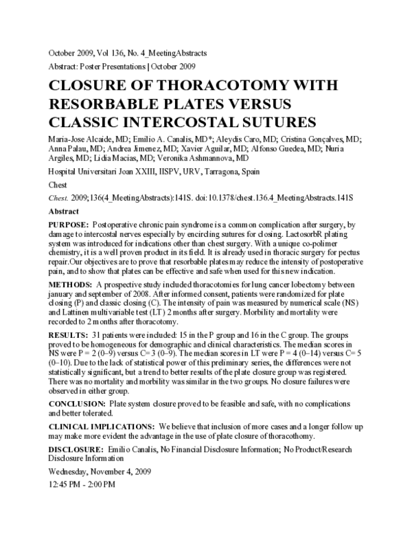 (PDF) Closure of Thoracotomy with Resorbable Plates Versus Classic ...