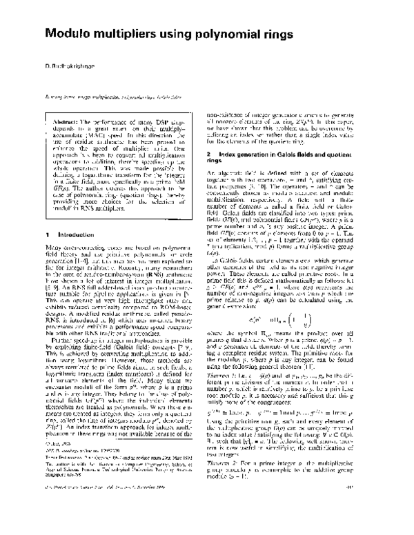 (PDF) Modulo multipliers using polynomial rings