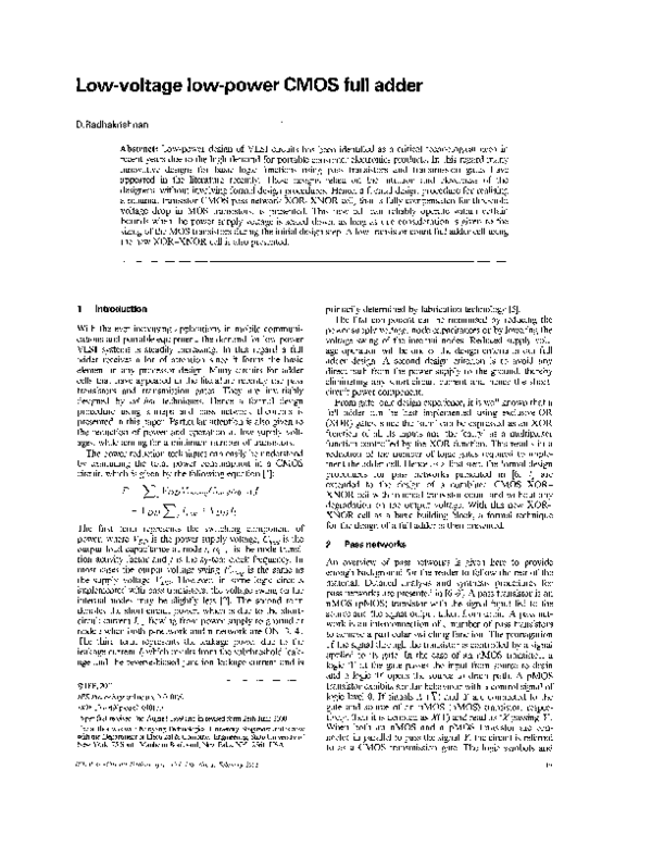 (PDF) Low-voltage low-power CMOS full adder