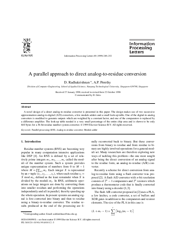 (PDF) A parallel approach to direct analog-to-residue conversion