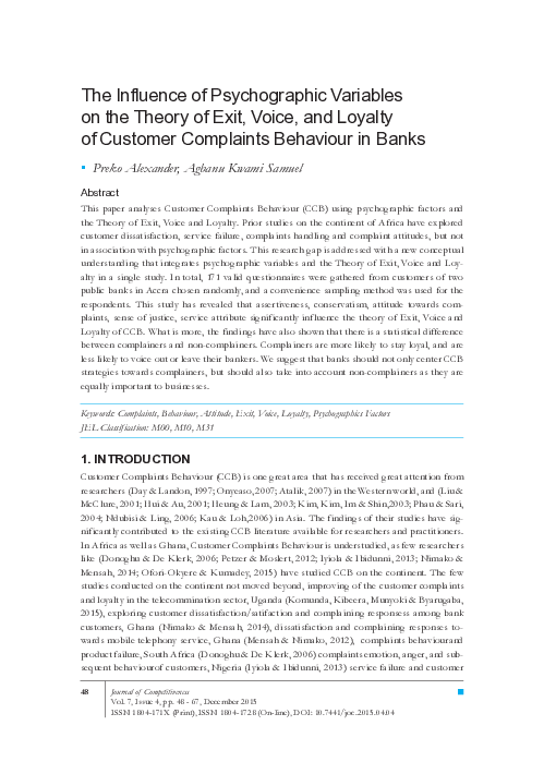 (PDF) The Influence of Psychographic Variables on the Theory of Exit, Voice, and Loyalty of ...