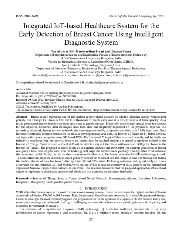 (PDF) Integrated IoT-based Healthcare System for the Early Detection of Breast Cancer Using ...