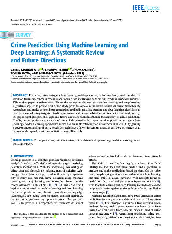 (PDF) Crime Prediction Using Machine Learning and Deep Learning: A ...