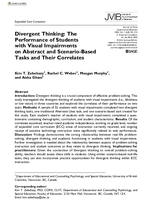 (PDF) Divergent Thinking: The Performance of Students with Visual ...