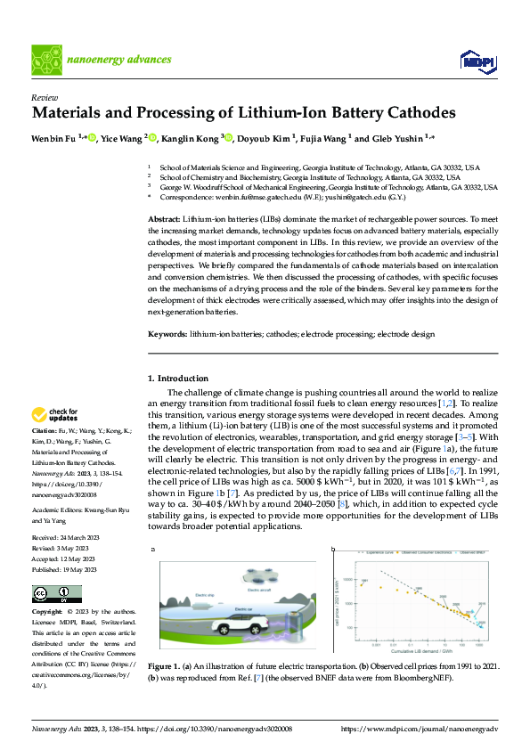 (PDF) Materials and Processing of Lithium-Ion Battery Cathodes
