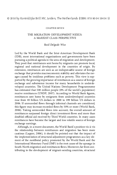 (PDF) The Migration-Development Nexus: A Marxist Class Perspective