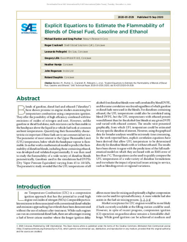 (PDF) Estimating UFL of Diesel-Ethanol Blends