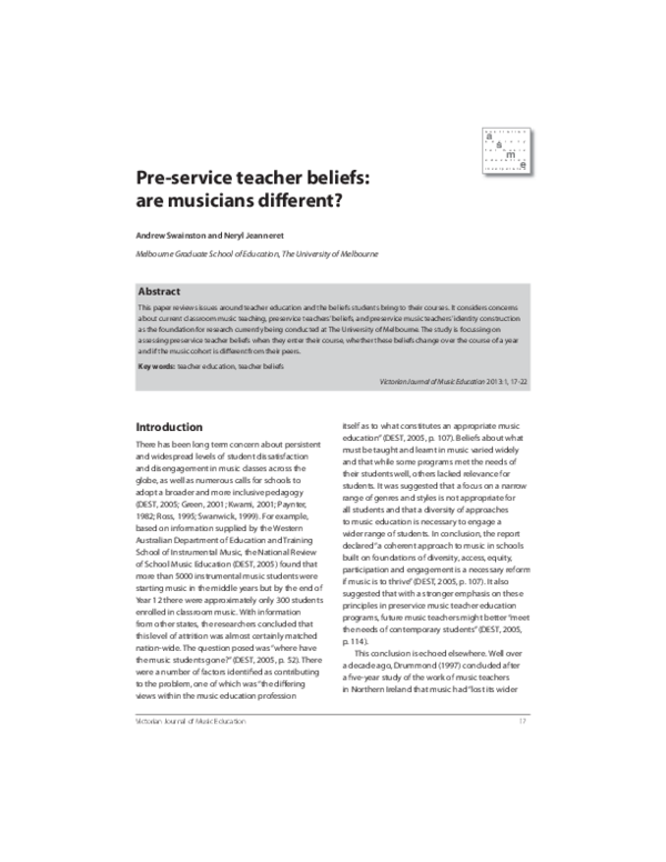 (PDF) Pre-service teacher beliefs: Are musicians different?