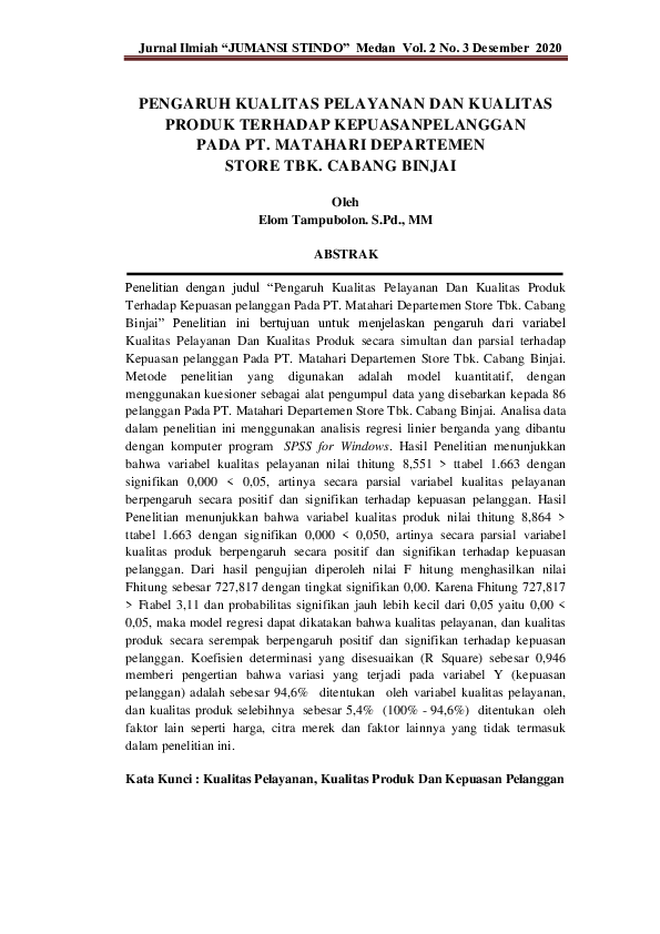 (PDF) Pengaruh Kualitas Pelayanan Dan Kualitas Produk Terhadap Kepuasanpelanggan Pada Pt ...